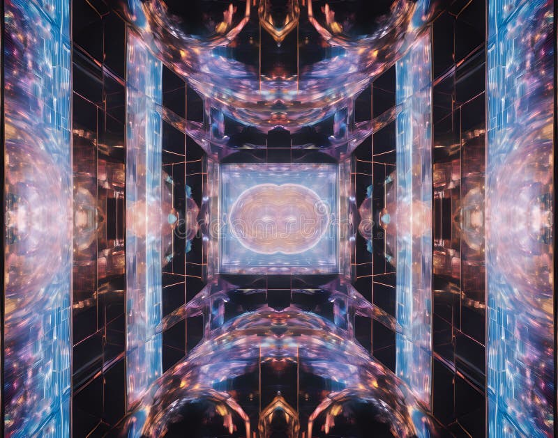 Futuristic Interior Abstract Mirror and Light with Symmetrical Square Reflections and Sci-fi ...