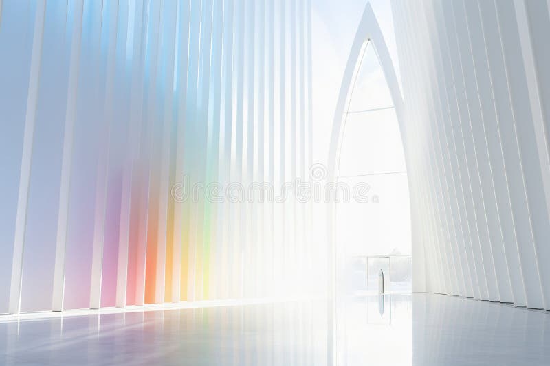 Futuristic Interior Architecture with Silver Crystal Wall with Rainbow ...