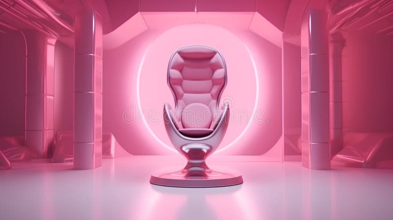 Futuristic Interior with a Chair. 3D Rendering. Pink Background Stock ...