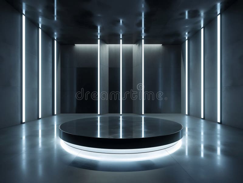 Futuristic Interior with Circular Platform and Illuminated Columns ...
