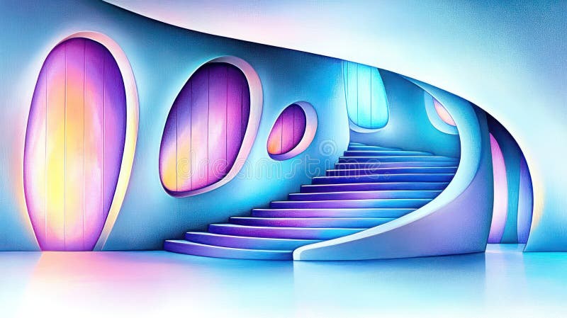 A Futuristic Interior with Curved Walls, Colorful Lighting, and a ...