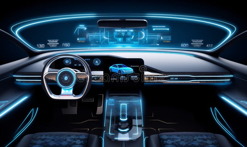 Futuristic Interior and Dashboard of the Car of the Future with Virtual ...