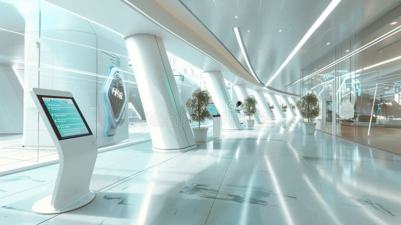 Futuristic Interior Design of a Corridor with Interactive Displays and ...