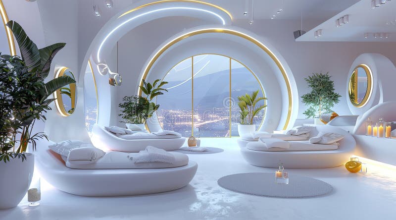 Futuristic Interior Design of an Elegant Spa Lounge with City View ...