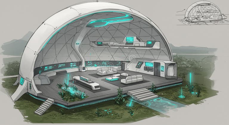 Futuristic Interior Design Featuring a Geodesic Dome Structure with a ...