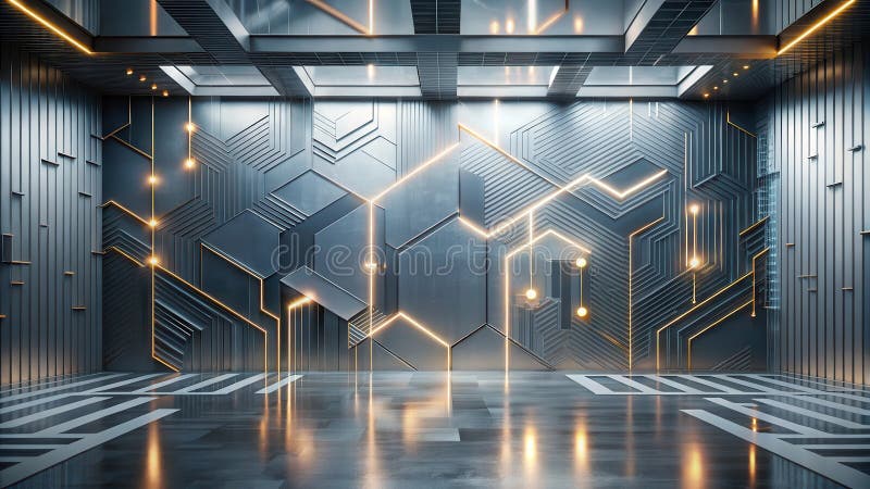 Futuristic Interior Design Featuring Geometric Hexagonal Wall Panels ...