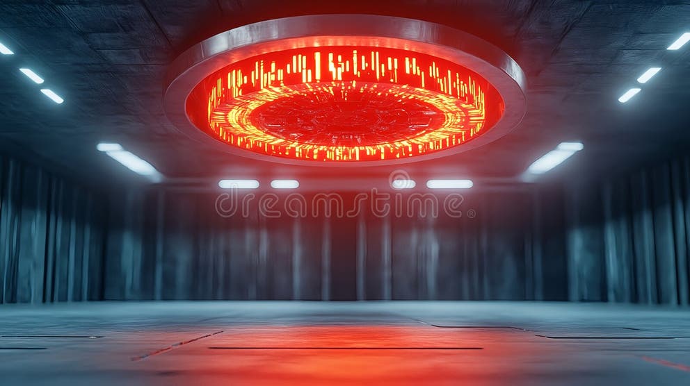 Futuristic Interior Design with Glowing Red Patterns Stock Illustration ...