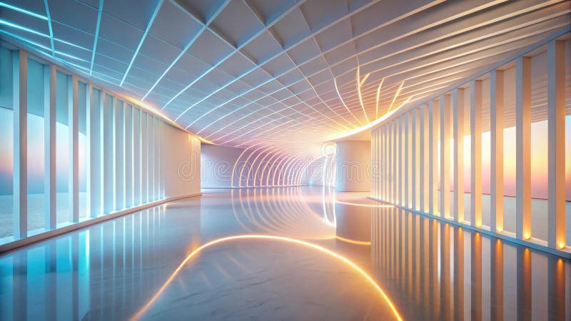 Futuristic Interior Design with Illuminated Pathways and Sleek Architectural Elements Reflecting ...