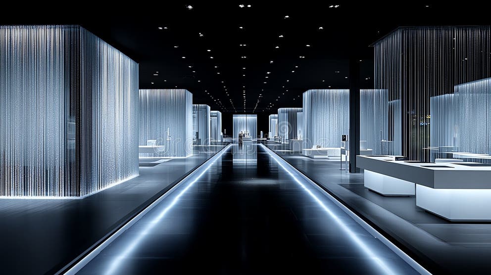 Futuristic Interior Design with Illuminated Pathways and Translucent ...