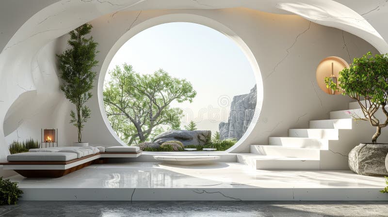 Futuristic Interior Design with Natural Elements and Large Circular ...