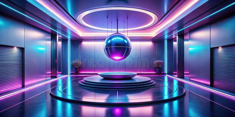 Futuristic Interior Design with Neon Lighting, Elevated Display ...