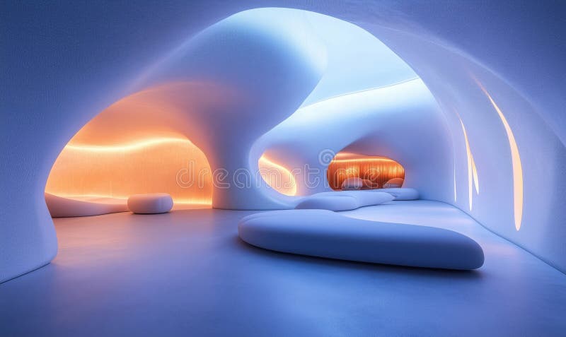 Futuristic Interior Design with Organic Shapes and Soft Lighting ...