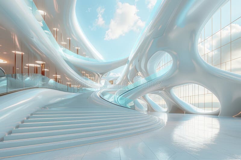 Futuristic Interior Design of a Public Space with Smooth White Curves ...