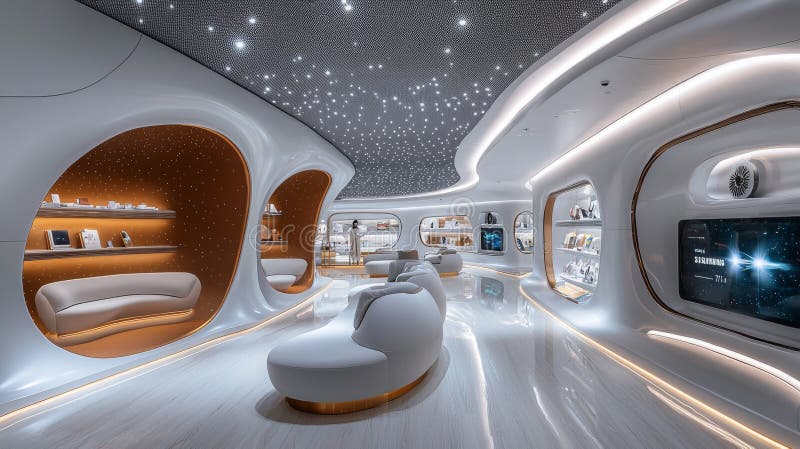 Futuristic Interior Design of a Sleek Lounge with Illuminated Ceiling ...