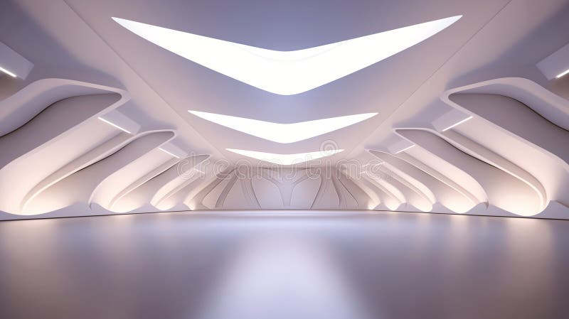 Futuristic Interior Design with Sleek White Curved Architecture and ...