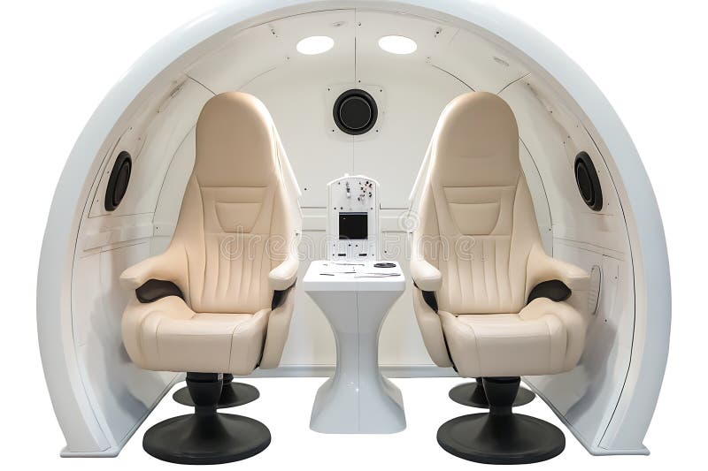 Futuristic Interior Design with Two White Leather Seats in a PodLike ...