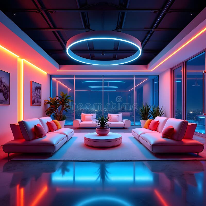 Futuristic Interior Design Vibrant Colors & Light Painting Stock ...
