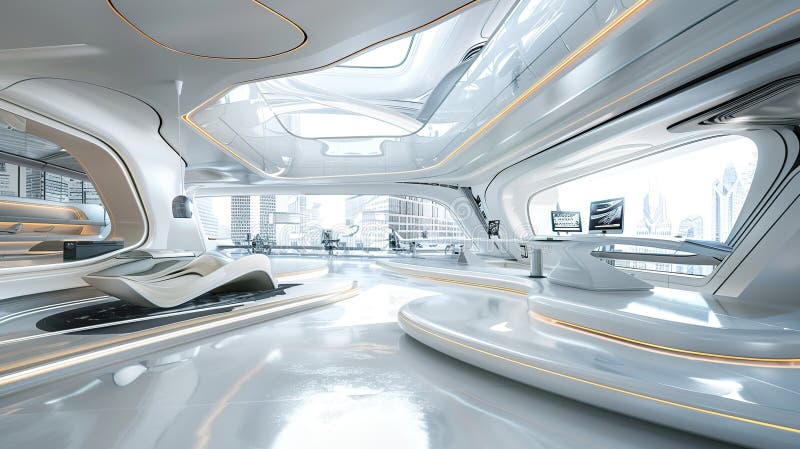 Futuristic Interior Design stock illustration. Illustration of airy ...