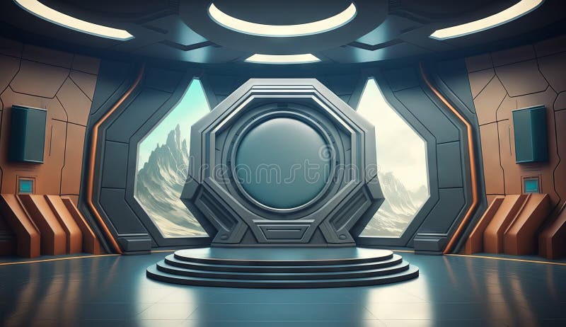 Futuristic Interior with Empty Stage. Modern Future Background ...