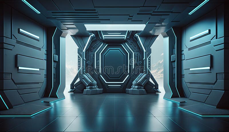 Futuristic Interior with Empty Stage. Modern Future Background ...