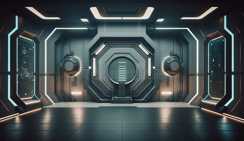 Futuristic Interior with Empty Stage. Modern Future Background ...
