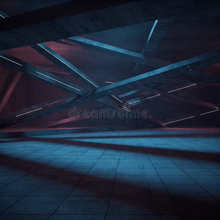 Futuristic Interior with Geometric Beams and Ambient Lighting Stock ...