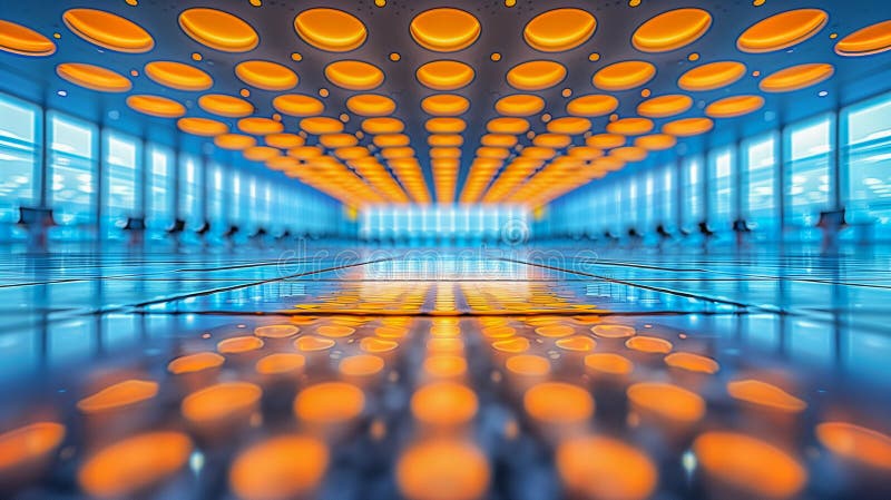 Futuristic Interior with Glowing Orange Ceiling Lights Stock ...