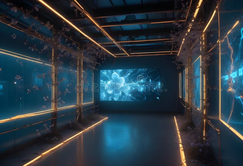 A Futuristic Interior with a Hallway Featuring Glowing Blue Light ...