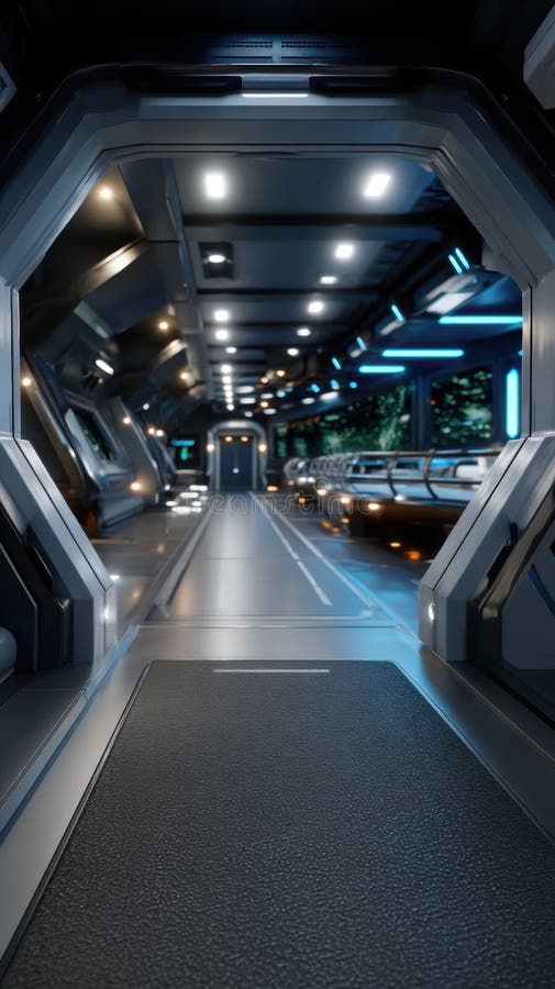 Futuristic Interior Hallway with Geometric Architecture and Corridor ...