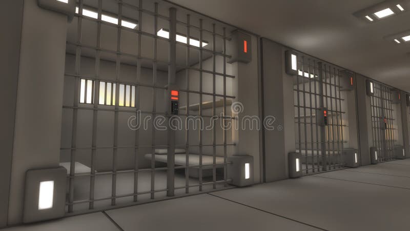 Futuristic interior jail stock illustration. Illustration of cell ...