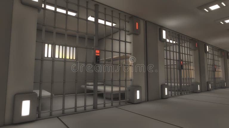 Futuristic interior jail stock illustration. Illustration of cell ...