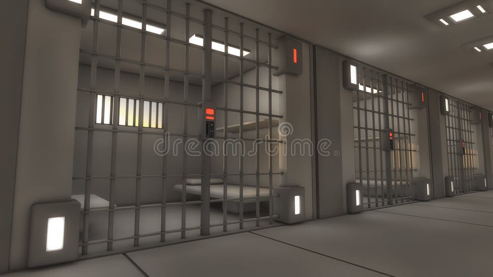 Futuristic interior jail stock illustration. Illustration of cell ...