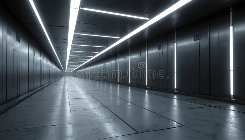 Futuristic Interior Long Corridor Perspective. Modern Architectural ...