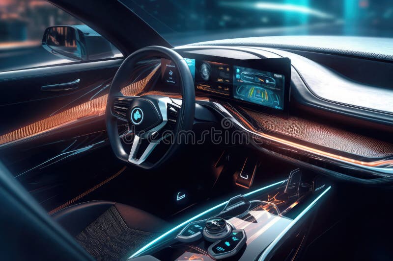 Futuristic Interior of Luxury Car. Technology Car Dashboard. Generative ...