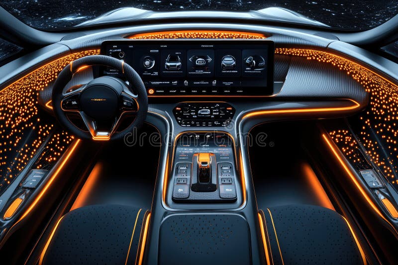 Futuristic Car Interior Design: Illuminated Dashboard and Console Stock ...