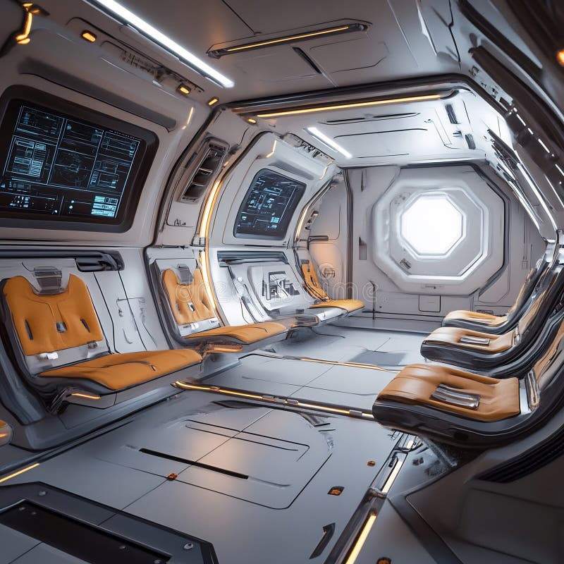 Futuristic Interior Resembling a Spacecraft Cabin with Sleek Metallic ...