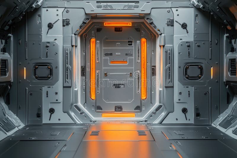 A Futuristic Interior Scene Featuring a Space Station with Vibrant ...