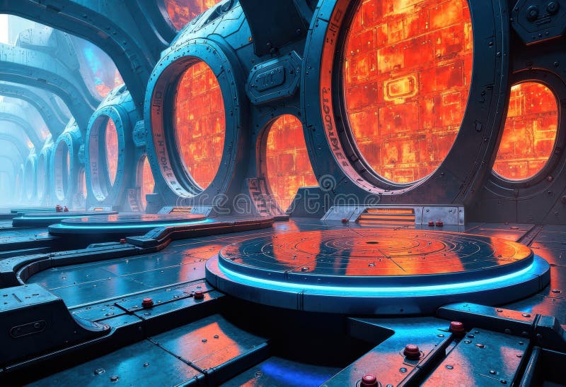 Futuristic Interior of a Sci-fi Space Station with Glowing Circular ...