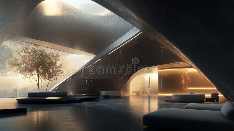 Futuristic Interior with Sleek, Flowing Architectural Design and Curved ...