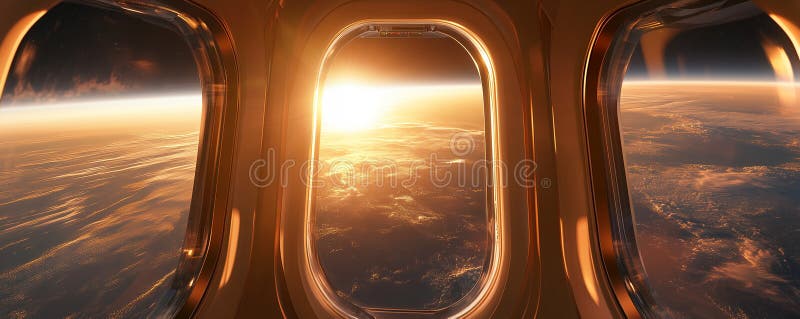 Futuristic Interior of a Space Elevator with Expansive Views of Earth ...