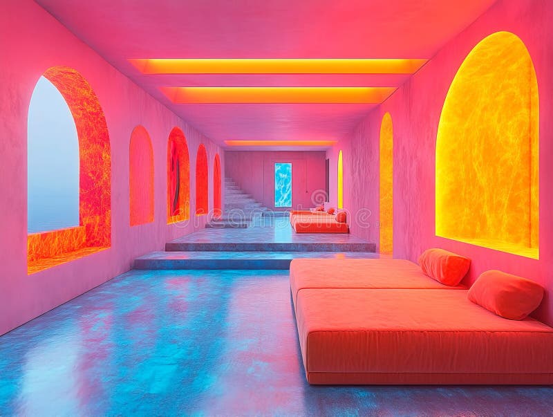 A Futuristic Interior Space with an Elongated, Arched Design, Dominated ...