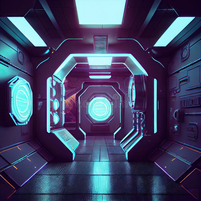 Futuristic Interior of Space Future with Glowing and Illuminated Walls ...
