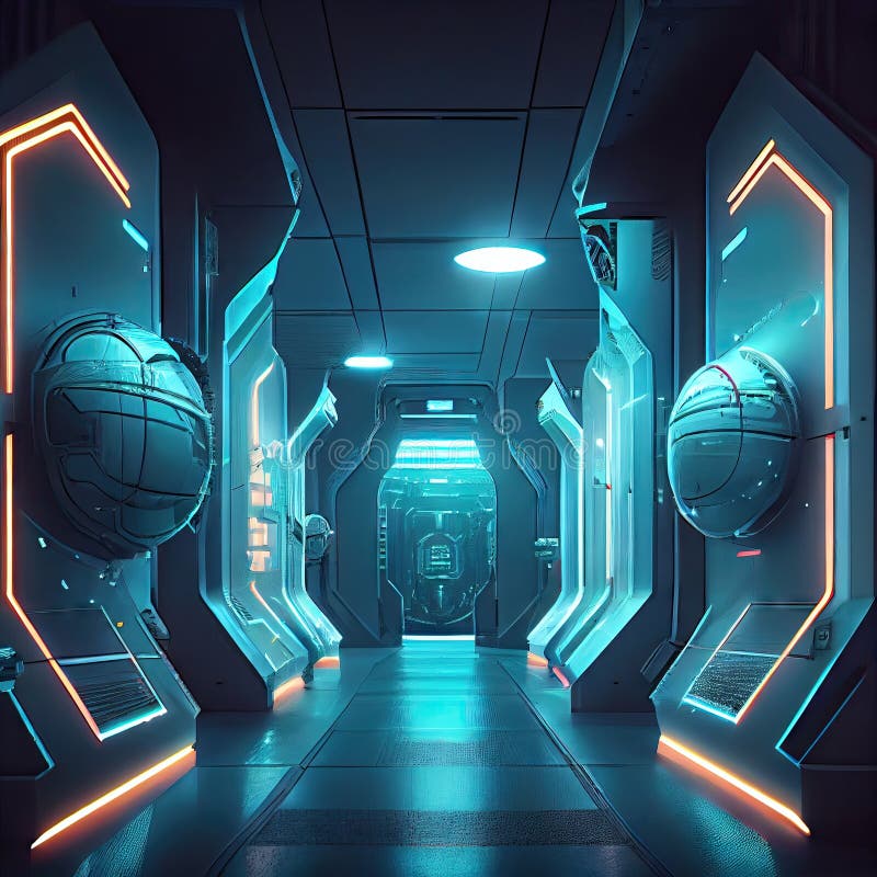 Futuristic Interior of Space Future with Glowing and Illuminated Walls ...