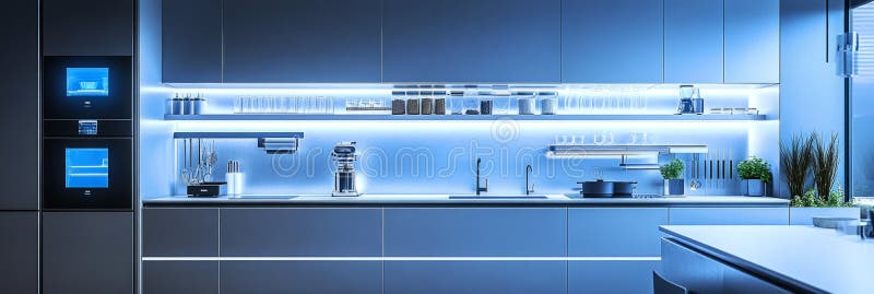 Futuristic Interior with Streamlined Metallic Surfaces, Touch-screen ...