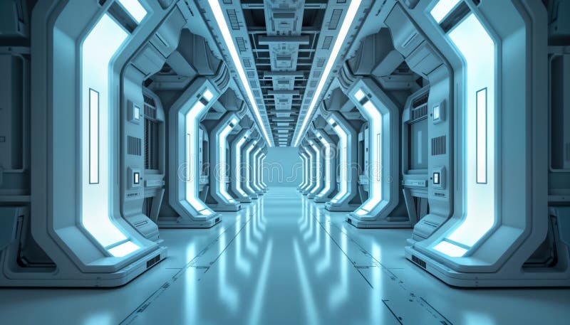 Futuristic Interior of a Tech Lab or Spaceship Hallway. Stylish White ...