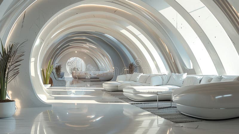 Futuristic Interior with Tunel Hall with Glowing and Lights, Creating ...