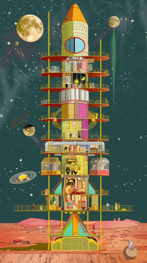 Futuristic Interplanetary Rocket Tower in Cosmic Landscape Stock ...