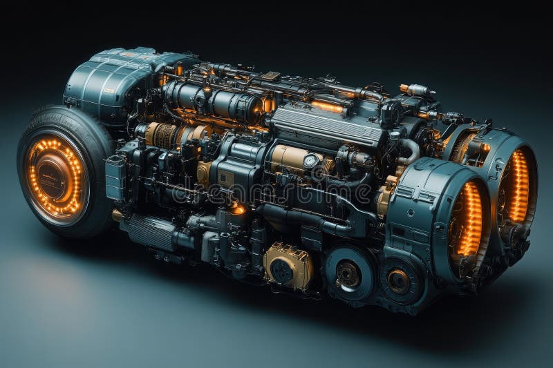 Futuristic Engine: Detailed 3D Render of a Powerful Sci-Fi Motor Stock ...