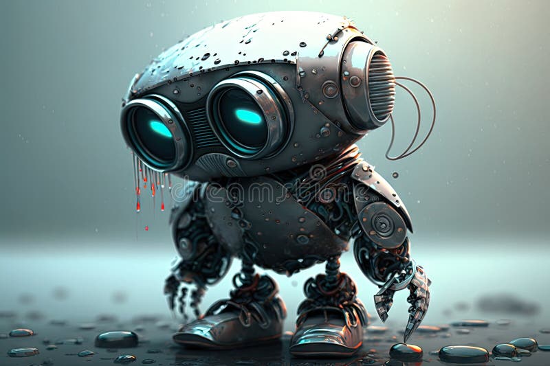Futuristic Iron Sad Robot with Round Glasses Stock Photo - Image of ...