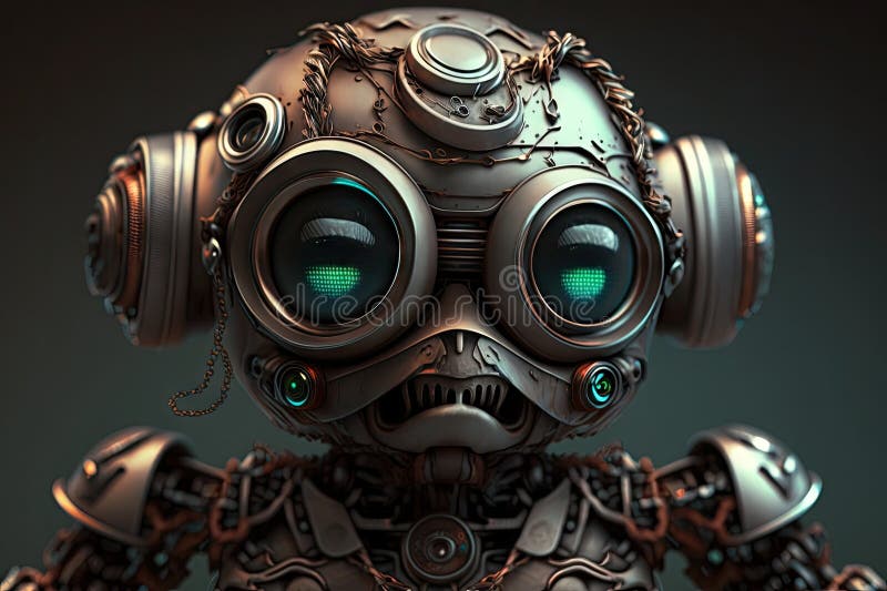 Futuristic Iron Sad Robot with Round Glasses Stock Photo - Image of ...